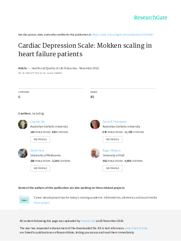 (PDF) Cardiac Depression Scale: Mokken scaling in heart failure patients