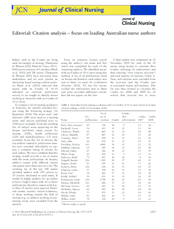 (PDF) Editorial: Citation analysis--focus on leading Australian nurse ...