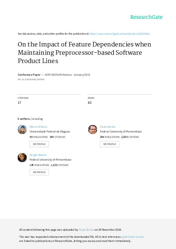 (PDF) On the Impact of Feature Dependencies when Maintaining Preprocessor-based Software Product ...