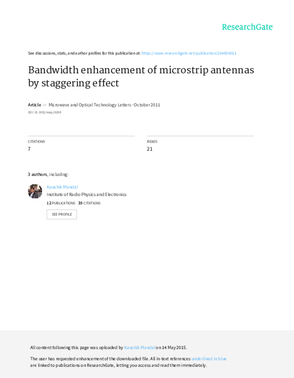(PDF) Bandwidth enhancement of microstrip antennas by staggering effect