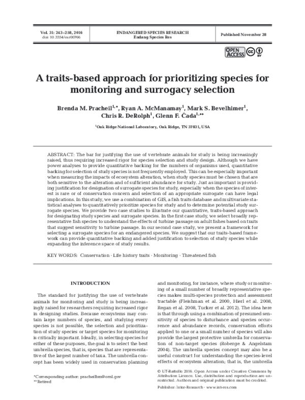 (PDF) A traits-based approach for prioritizing species for monitoring ...
