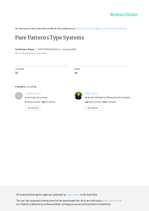 (PDF) Pure patterns type systems