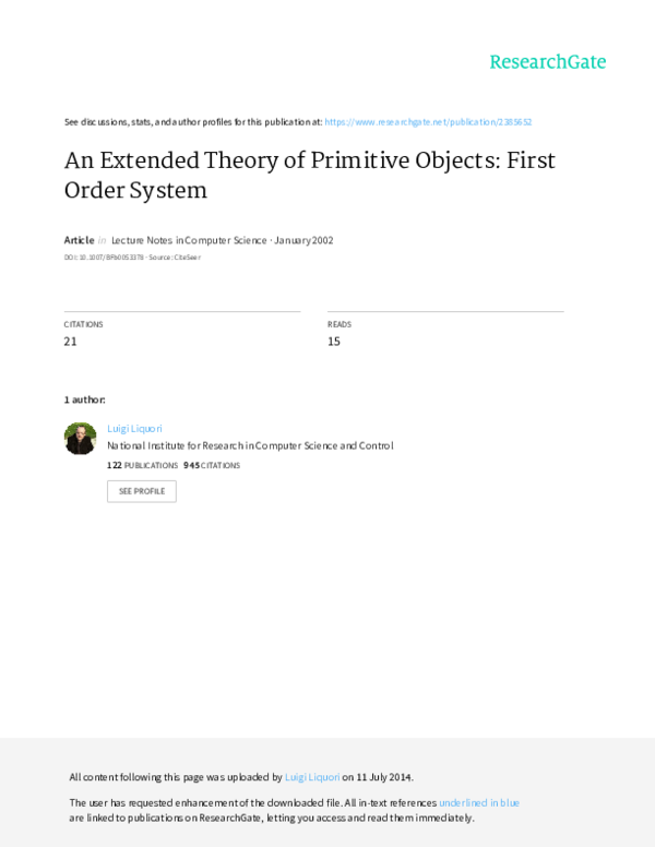 (PDF) An extended Theory of Primitive Objects: First order system