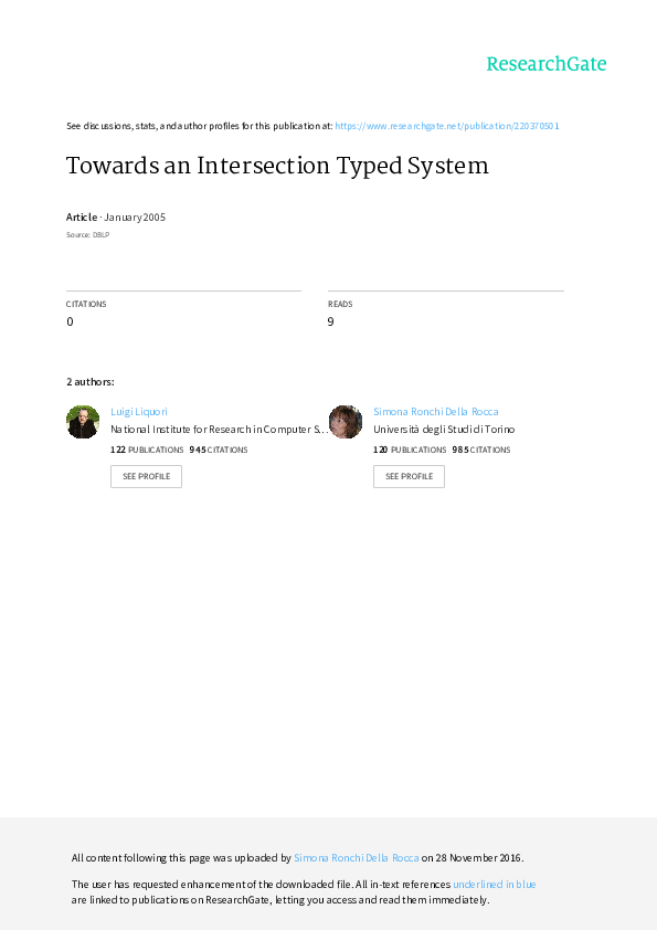 (PDF) Towards an Intersection Typed System
