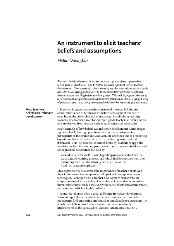 (PDF) Instrument for Eliciting Teachers' Beliefs