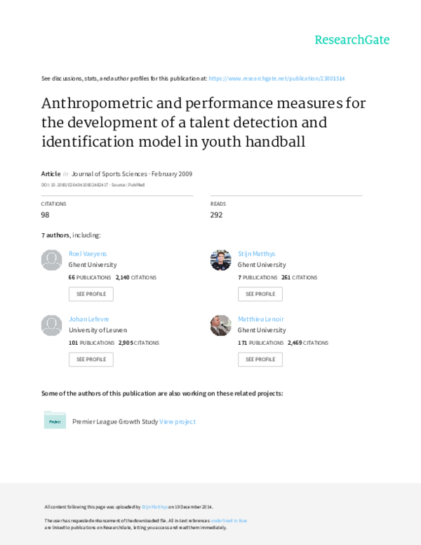 (PDF) Anthropometric and performance measures for the development of a ...
