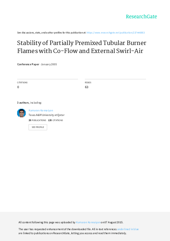 (PDF) Stability of Partially Premixed Tubular Burner Flames with Co-Flow and External Swirl-Air