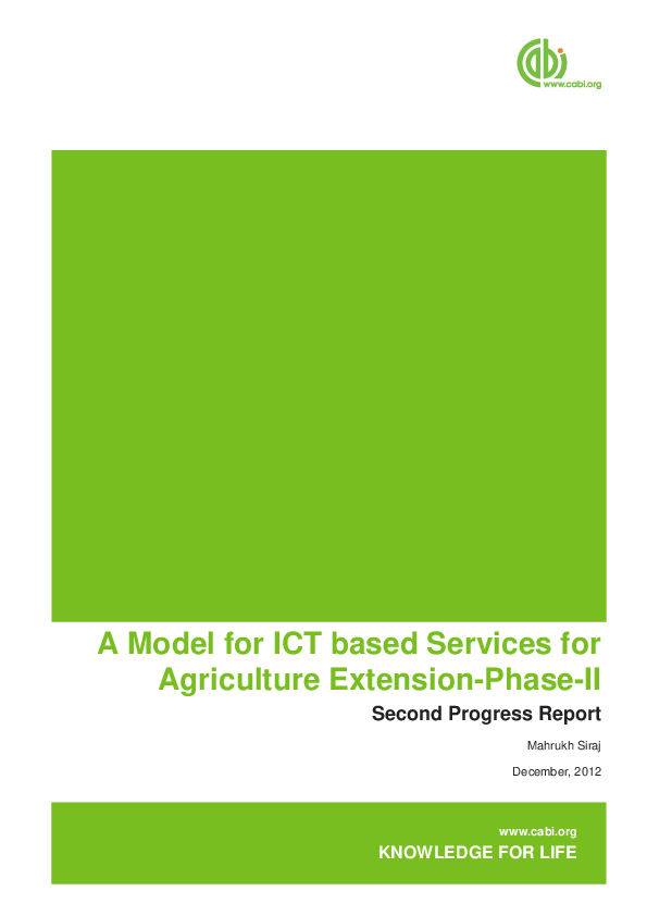 (PDF) A Model for ICT based Services for Agriculture Extension-Phase-II. Second Progress Report