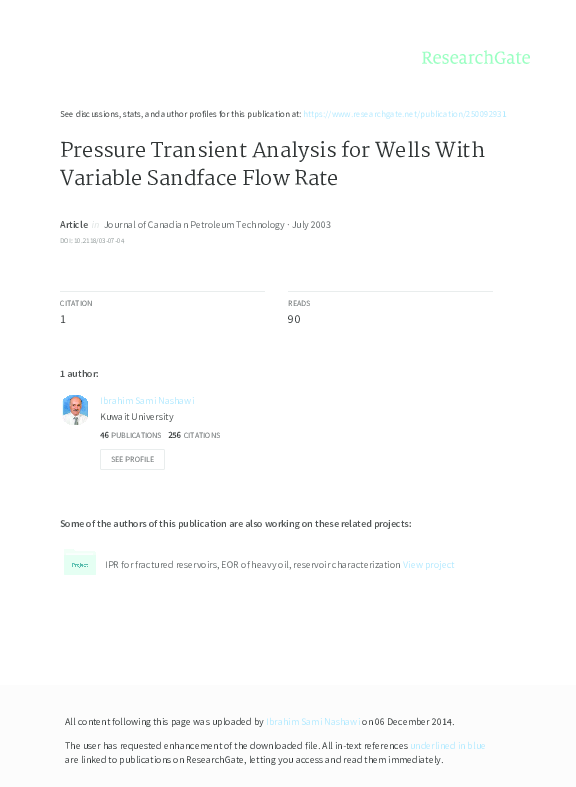 (PDF) Pressure Transient Analysis for Wells With Variable Sandface Flow Rate