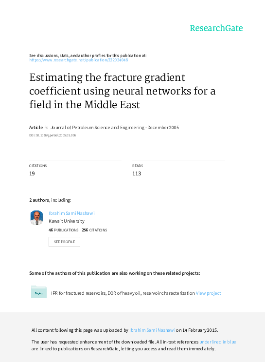 (PDF) Estimating the fracture gradient coefficient using neural ...