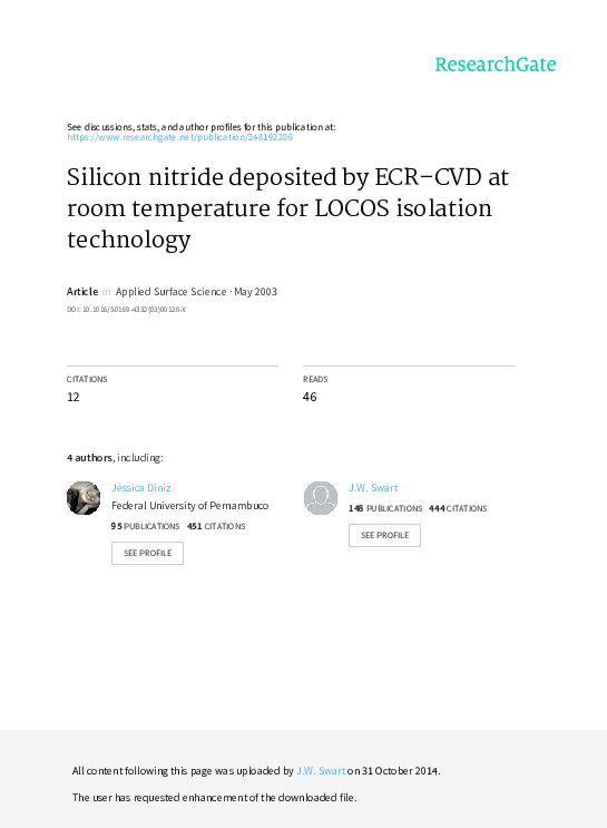 (PDF) Silicon nitride deposited by ECR–CVD at room temperature for ...