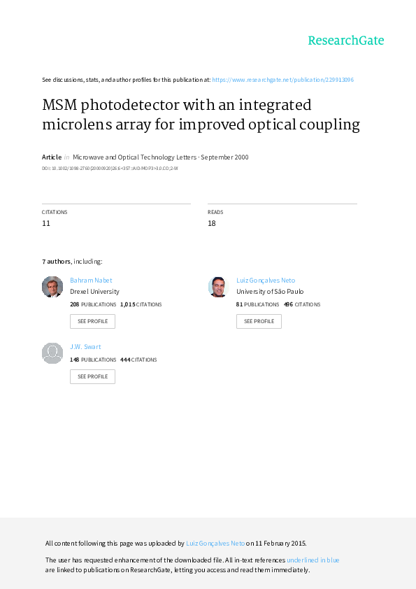 (PDF) MSM photodetector with an integrated microlens array for improved ...