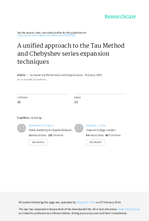 (PDF) A unified approach to the Tau Method and Chebyshev series ...