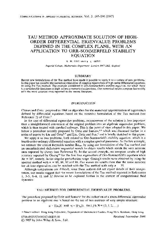 Pdf Tau Method Approximate Solution Of Highorder Differential