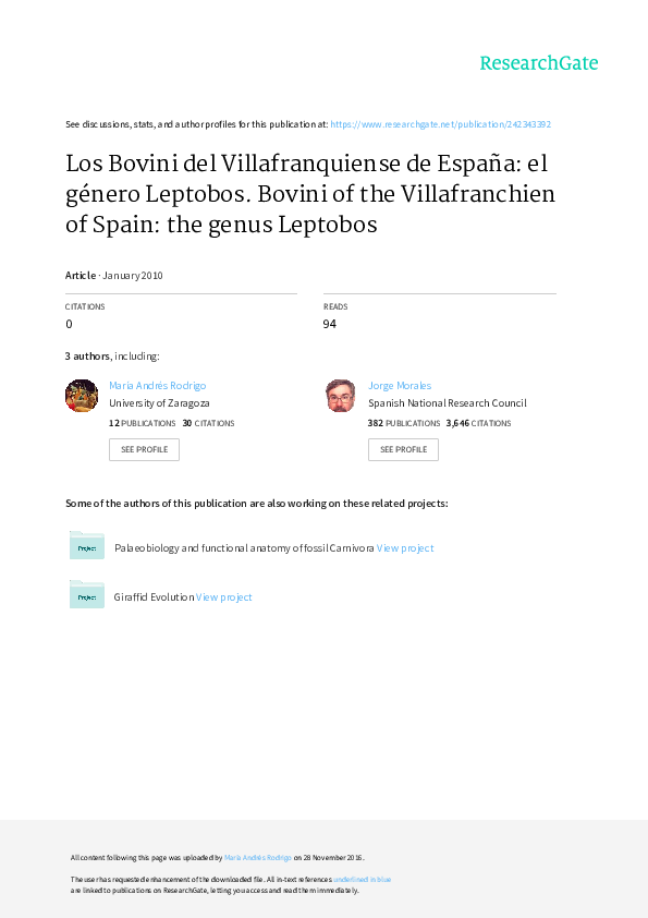 (PDF) Los Bovini del Villafranquiense de España: el género Leptobos ...