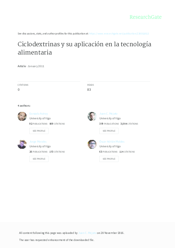 (PDF) Ciclodextrinas y su aplicación en la tecnología alimentaria | Jorge Morales - Academia.edu