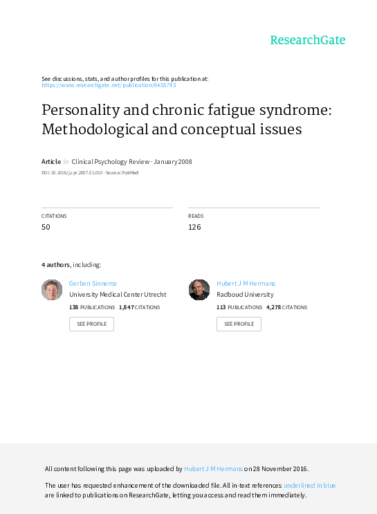 (PDF) Personality and chronic fatigue syndrome: Methodological and ...