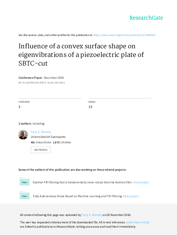 (PDF) Influence of a convex surface shape on eigenvibrations of a piezoelectric plate of SBTC-Cut