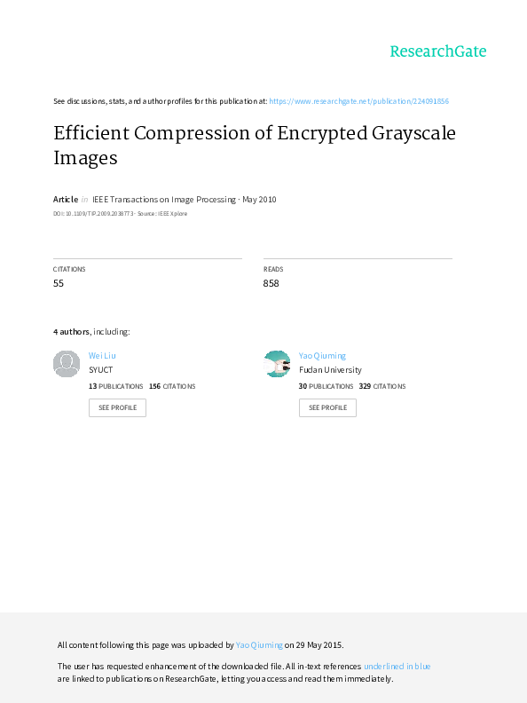 (PDF) Efficient compression of encrypted grayscale images