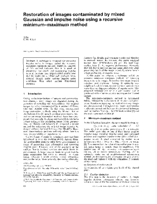 (PDF) Restoration of images contaminated by mixed Gaussian and impulse noise using a recursive ...