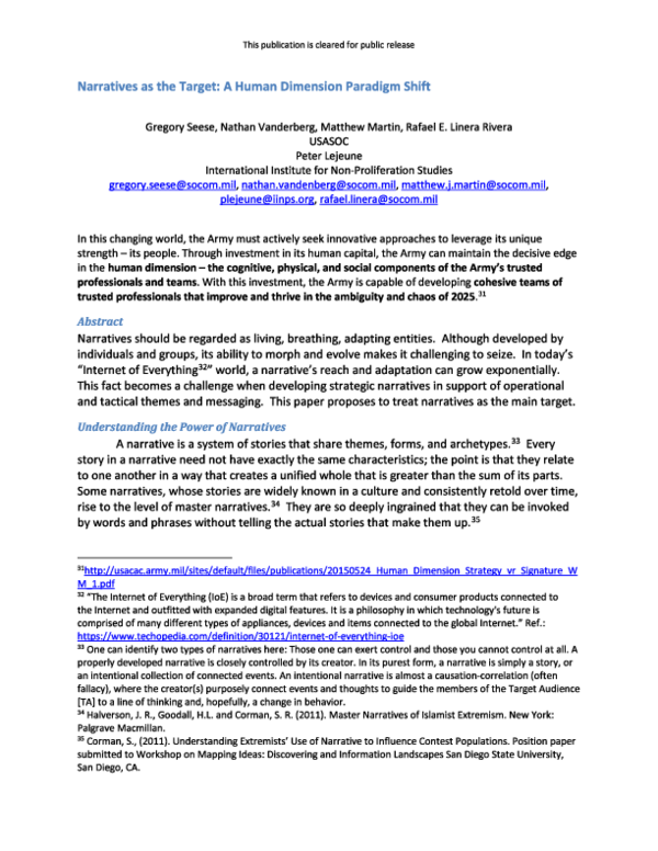 (PDF) Narratives as the Target - A Human Dimension Paradigm Shift
