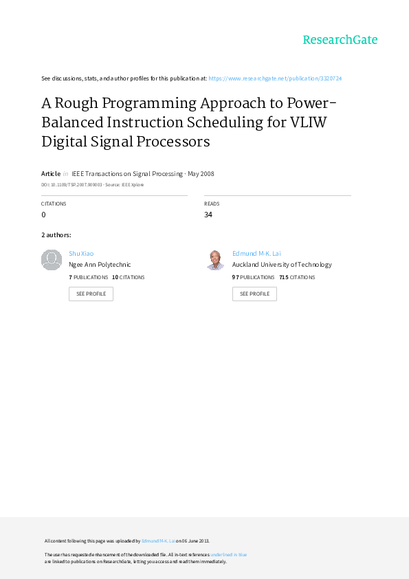 Pdf A Rough Programming Approach To Power Balanced Instruction Scheduling For Vliw Digital