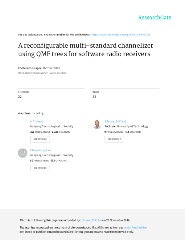 (PDF) A reconfigurable multi-standard channelizer using QMF trees for ...