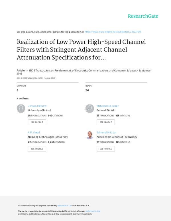 (PDF) Realization of Low Power High-Speed Channel Filters with ...