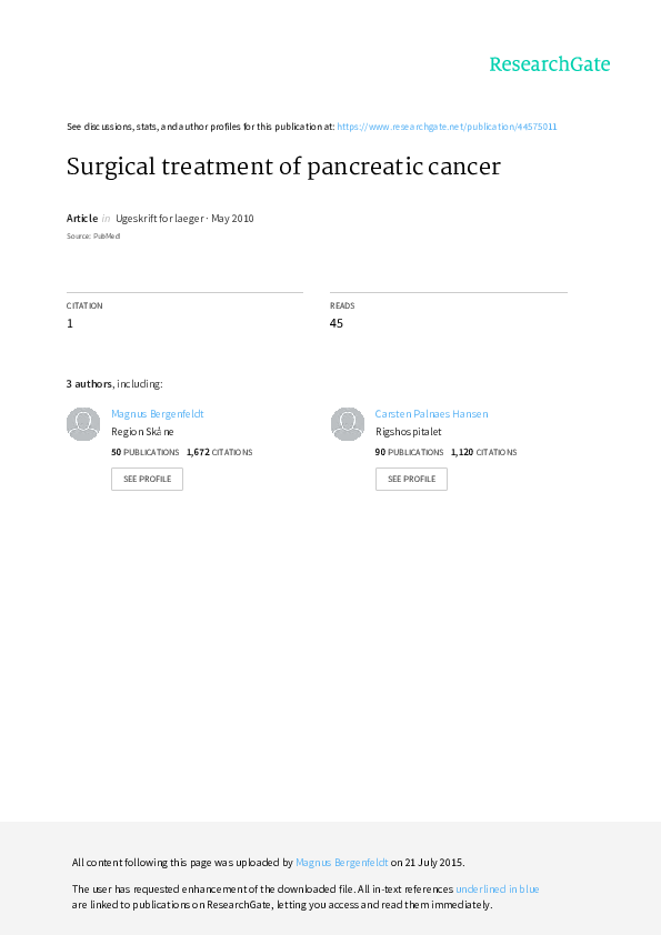 (PDF) Surgical Approaches in Pancreatic Cancer