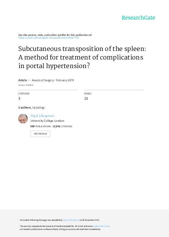 (PDF) Subcutaneous transposition of the spleen: a method for treatment ...