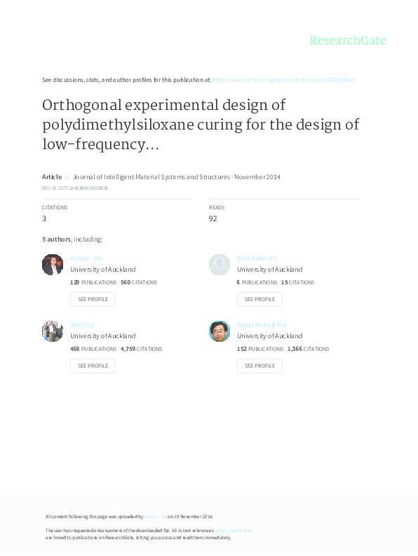 (PDF) Orthogonal experimental design of polydimethylsiloxane curing for ...