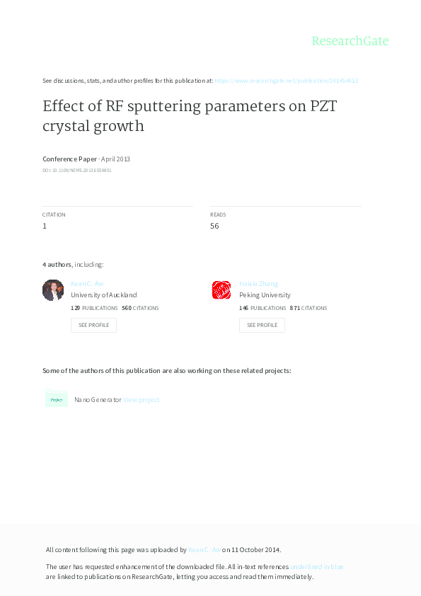 (PDF) Effect of RF sputtering parameters on PZT crystal growth