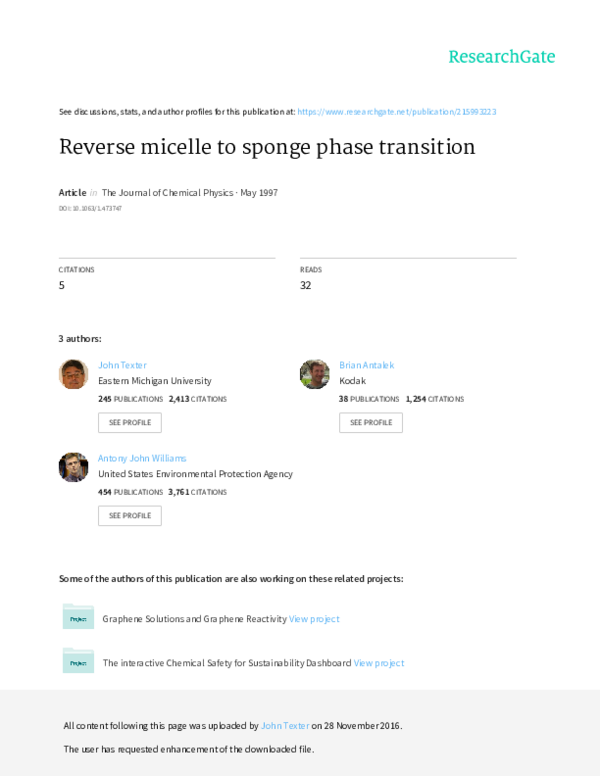 (PDF) Reverse micelle to sponge phase transition