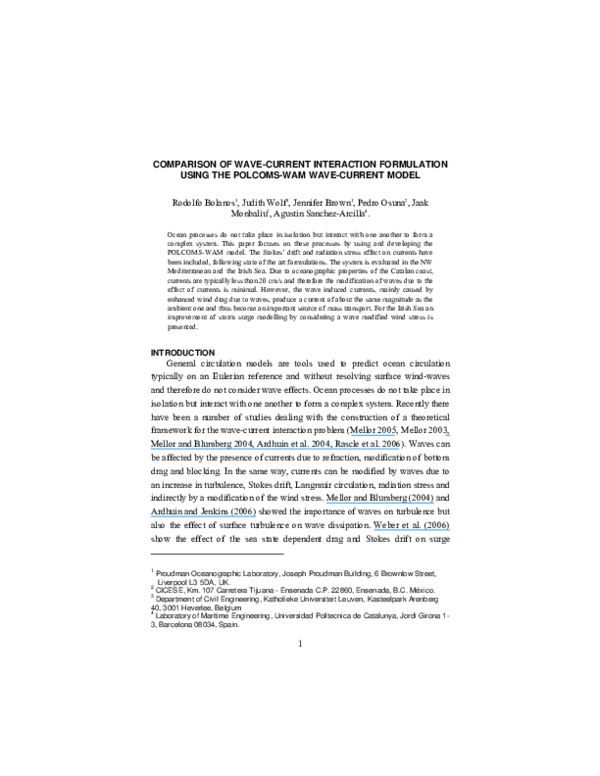 Pdf Comparison Of Wave Current Interaction Formulation Using The