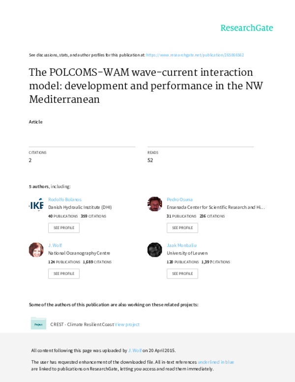(PDF) The POLCOMS-WAM wave-current interaction model: development and ...