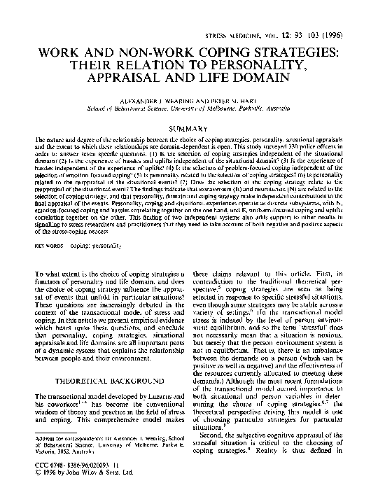 (PDF) Work and non‐work coping strategies: their relation to ...