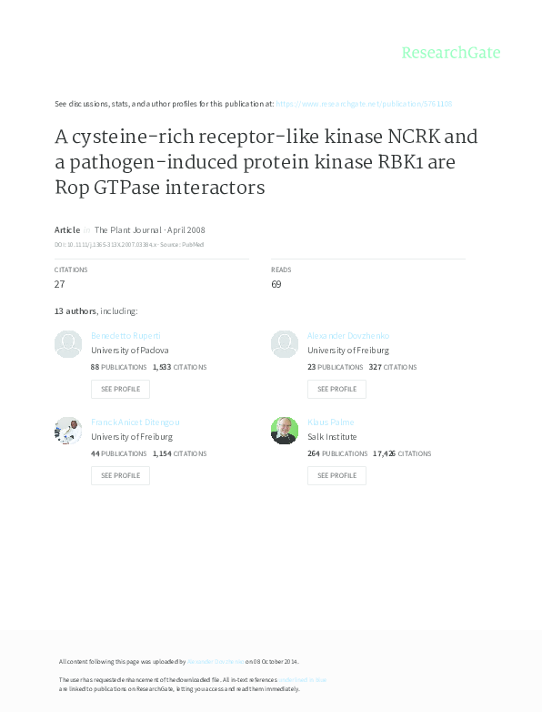 (PDF) A cysteine-rich receptor-like kinase NCRK and a pathogen-induced ...