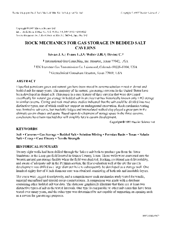 (PDF) Rock mechanics for gas storage in bedded salt caverns