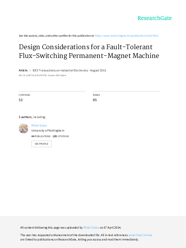(PDF) Design Considerations for a Fault-Tolerant Flux-Switching Permanent-Magnet Machine