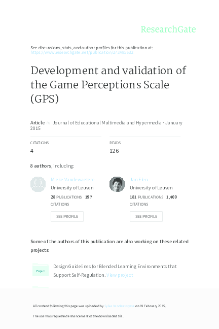 Pdf Development And Validation Of The Game Perceptions Scale Gps
