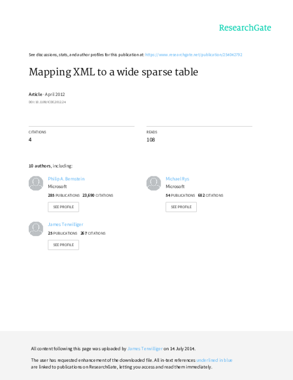 Pdf Mapping Xml To A Wide Sparse Table Michael Rys 