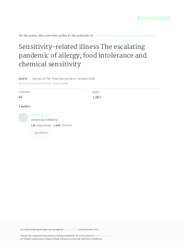 (PDF) Sensitivity-related illness: the escalating pandemic of allergy ...
