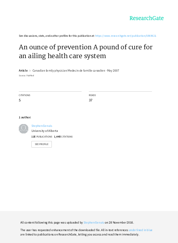 (PDF) An ounce of prevention A pound of cure for an ailing health care ...