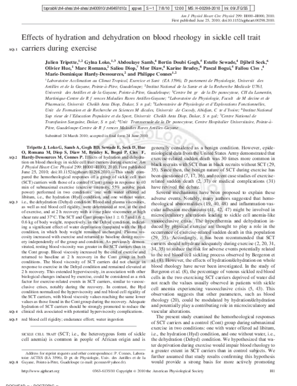 (PDF) Effects of hydration and dehydration on blood rheology in sickle ...
