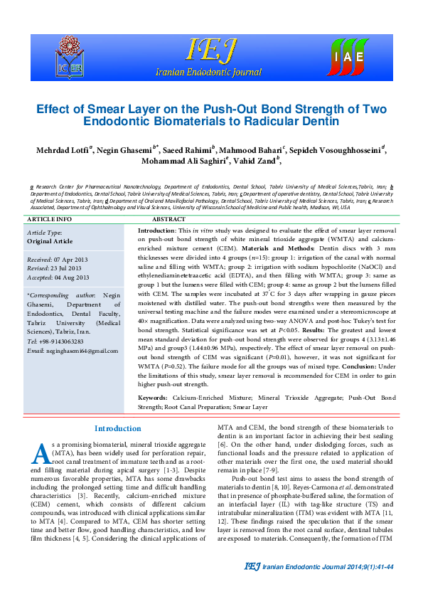 (PDF) The effect of smear layer on the push-out bond strength of root canal calcium silicate cements