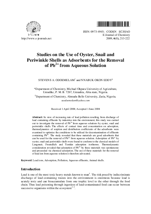 (PDF) Studies on the Use of Oyster, Snail and Periwinkle Shells as ...