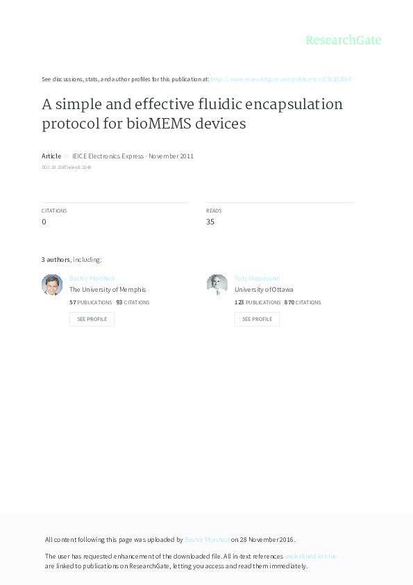 (PDF) A simple and effective fluidic encapsulation protocol for bioMEMS devices