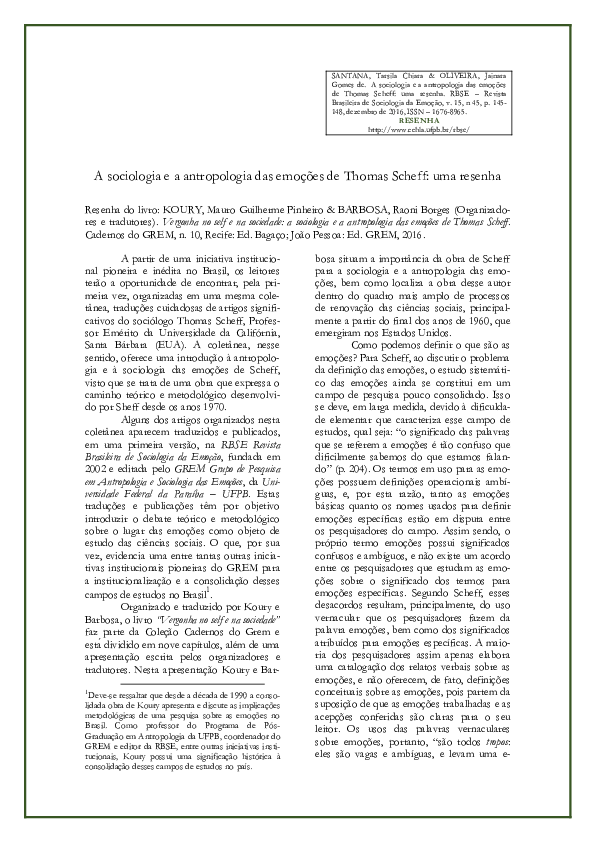 (PDF) A sociologia e a antropologia das emoções de Thomas Scheff: uma ...