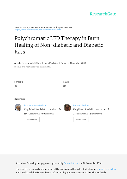 (PDF) Polychromatic LED Therapy in Burn Healing of Non-diabetic and ...