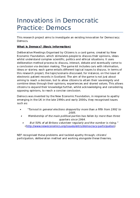 (DOC) Innovations in Democratic Practice